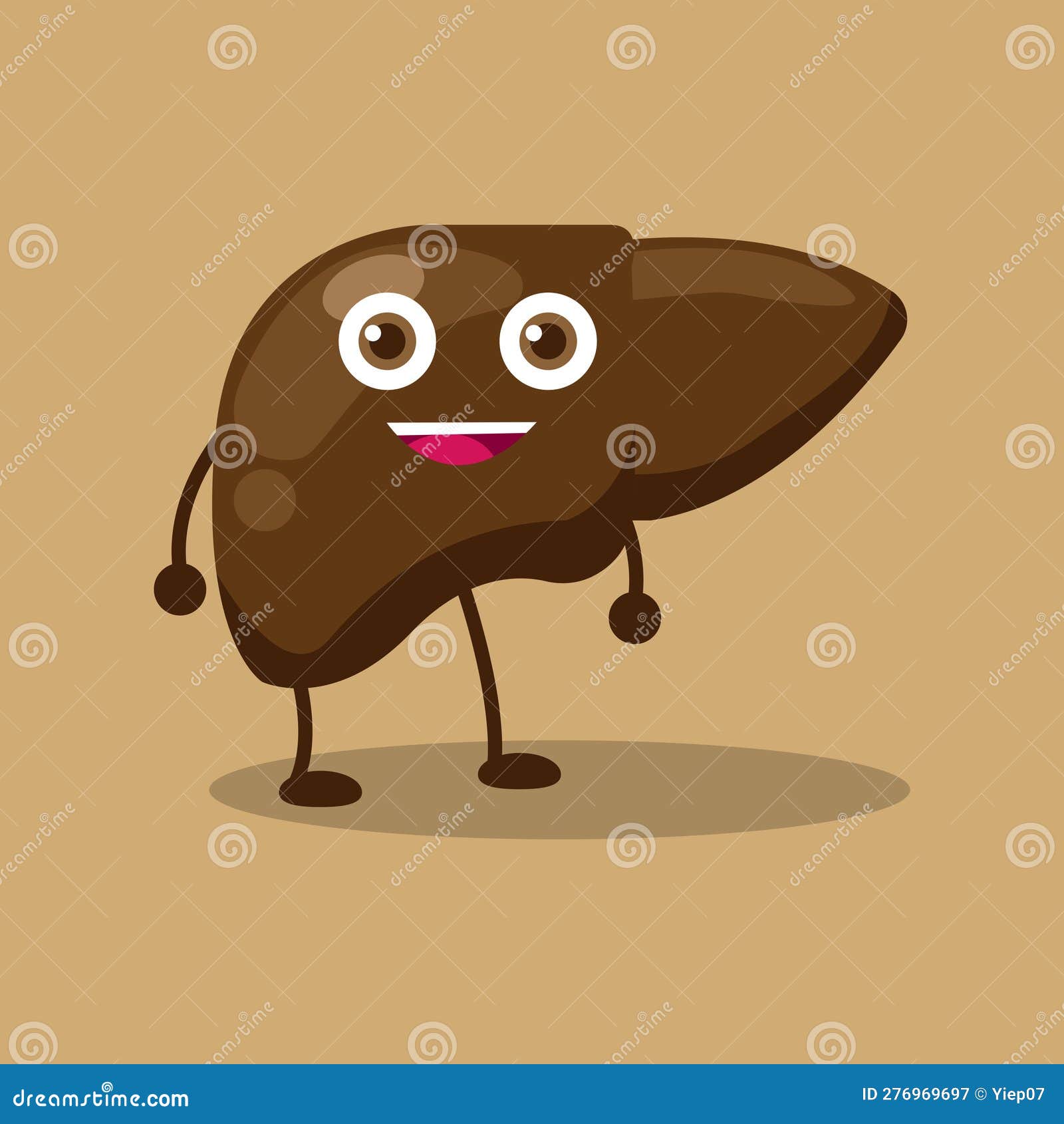 Liver Cartoon Character Vector Illustration Isolated on Light Brown ...