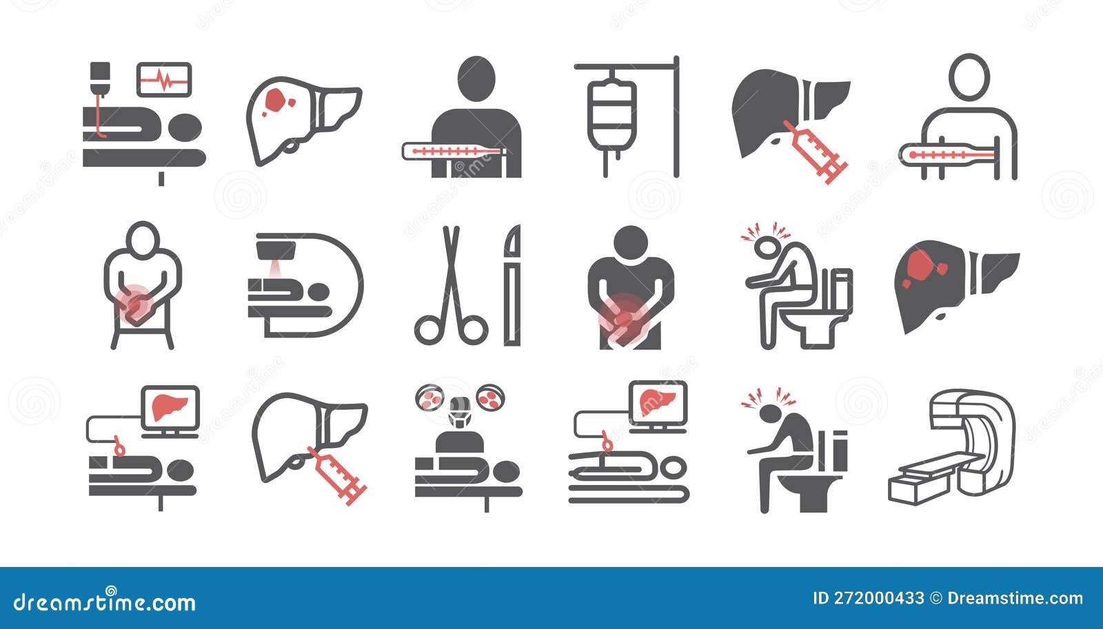Liver Cencer Symptoms. Causes. Diagnostics. Line Icons Set. Vector ...