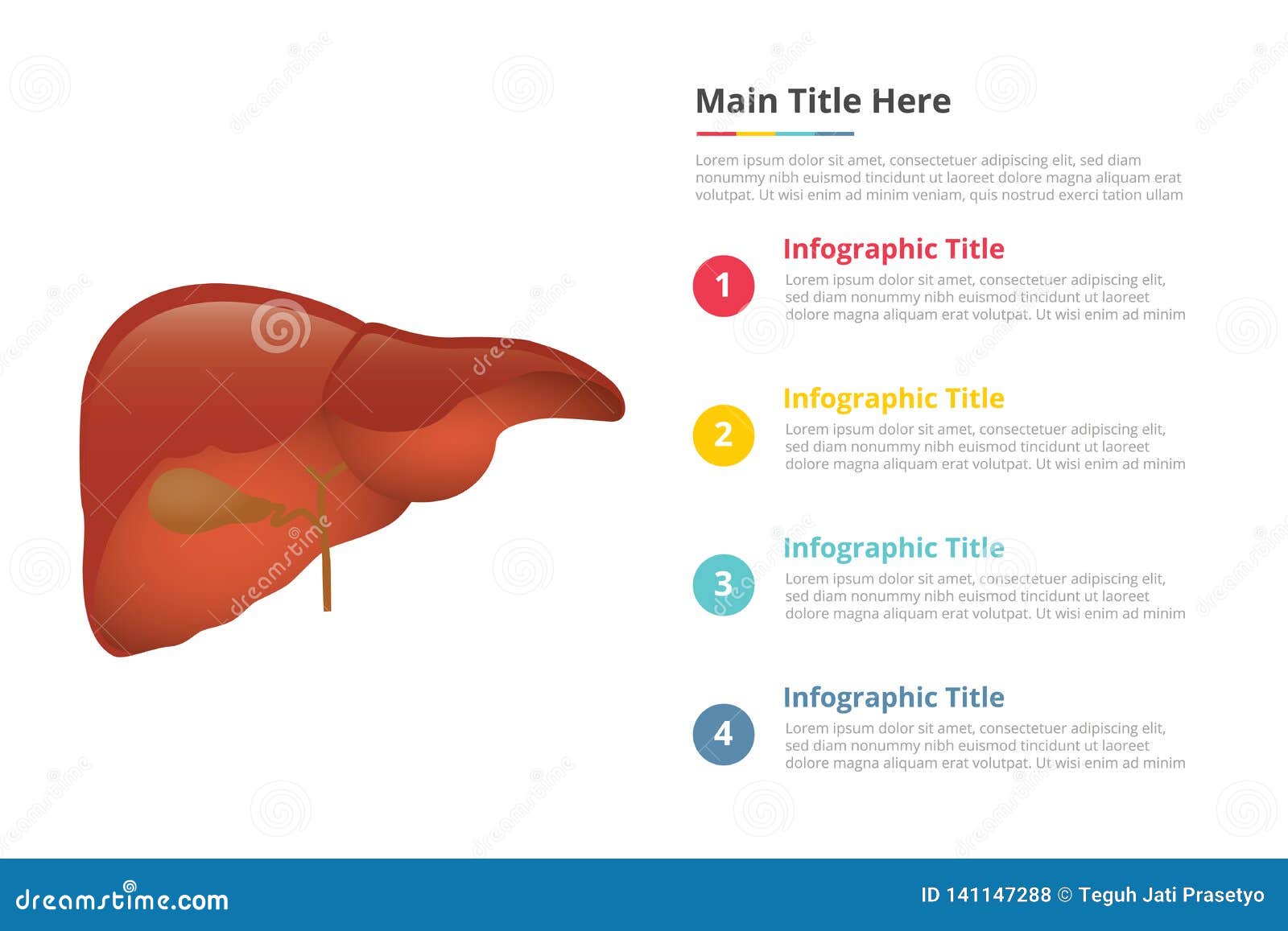 Liver Human Infographics Template with 4 Points of Free Space Text ...