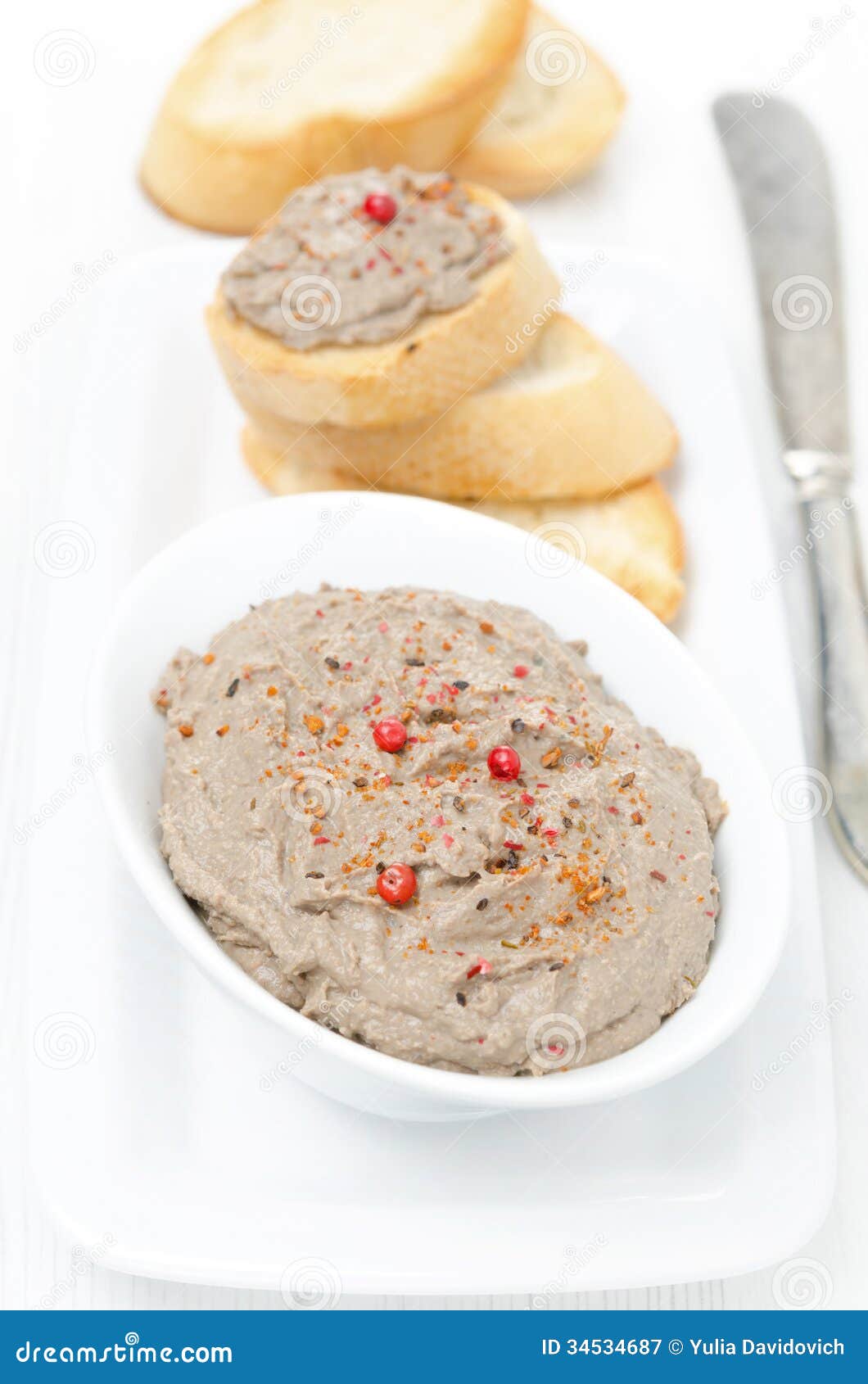 Liver Pate with Pink Pepper in a White Bowl Stock Image - Image of ...