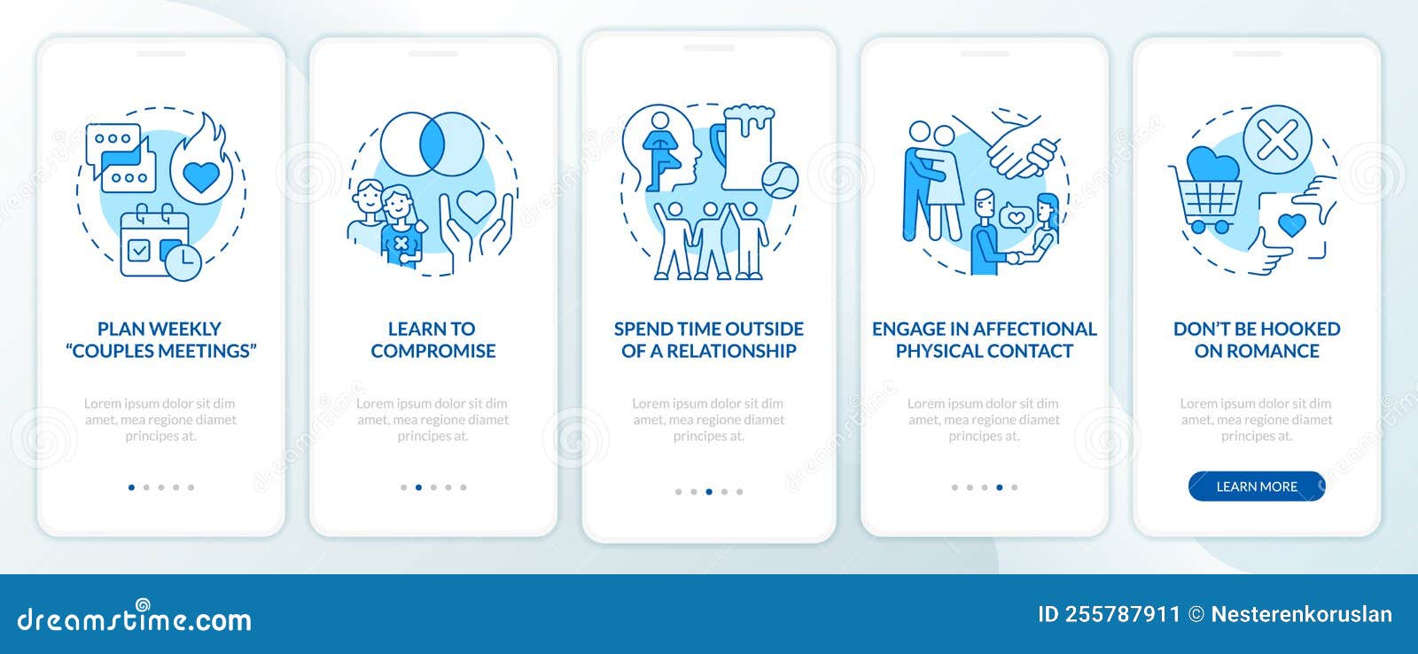Liverelatietips Voor Koppel Blauw on-boarding Mobiel App Scherm Vector ... Liverelatietips Voor Koppel Blauw on-boarding Mobiel App Scherm Vector ...