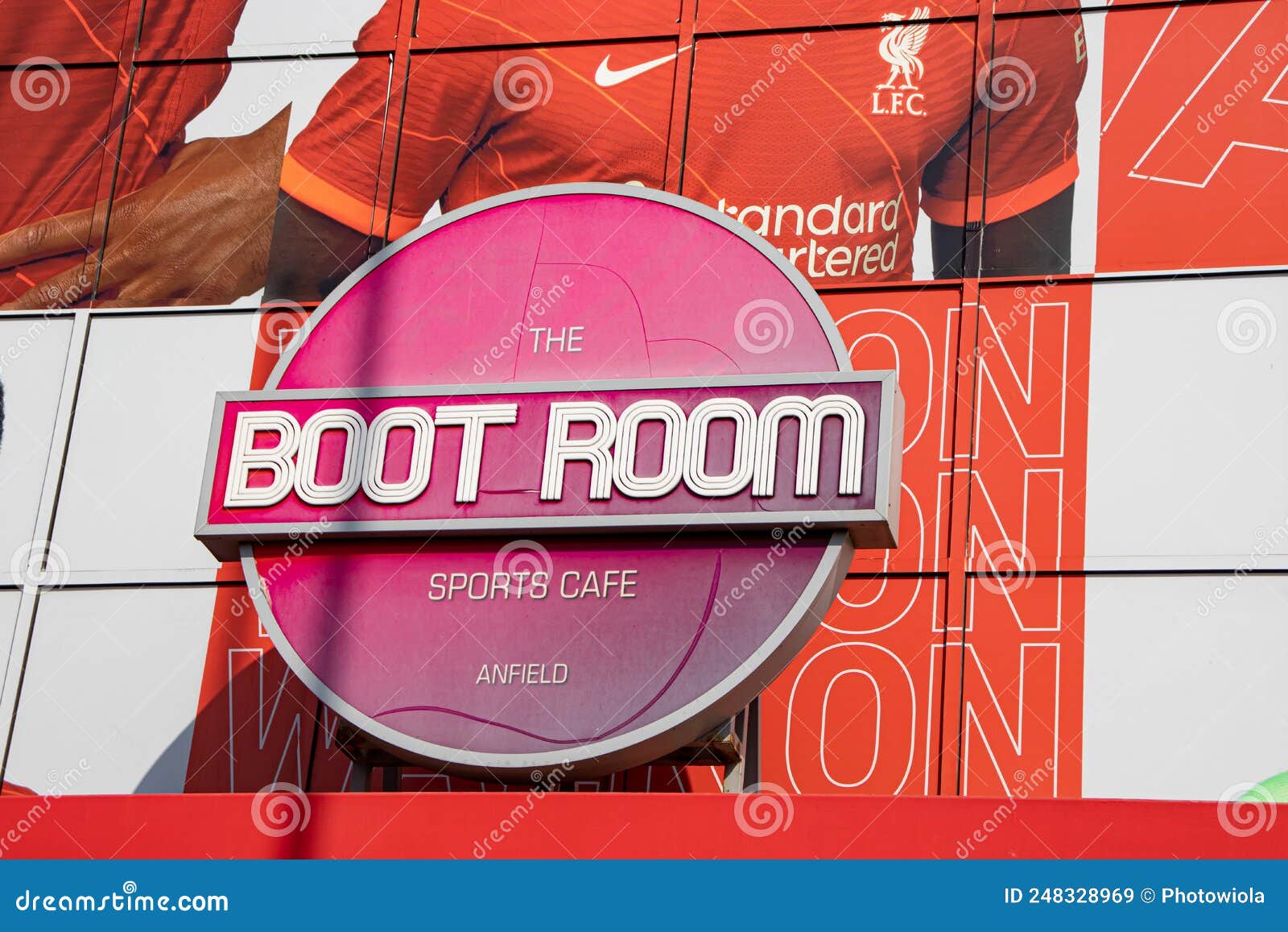 Liverpool Anfield Stadium, England . Logo Sports Cafe Editorial Stock ...