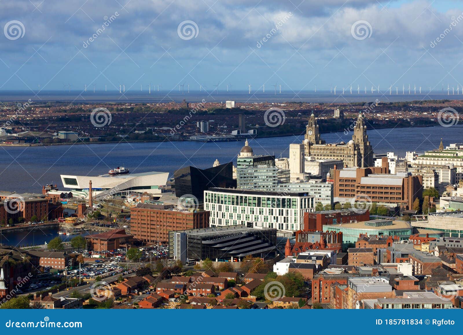 Liverpool City Aerial Panorama View Stock Photo - Image of destination ...