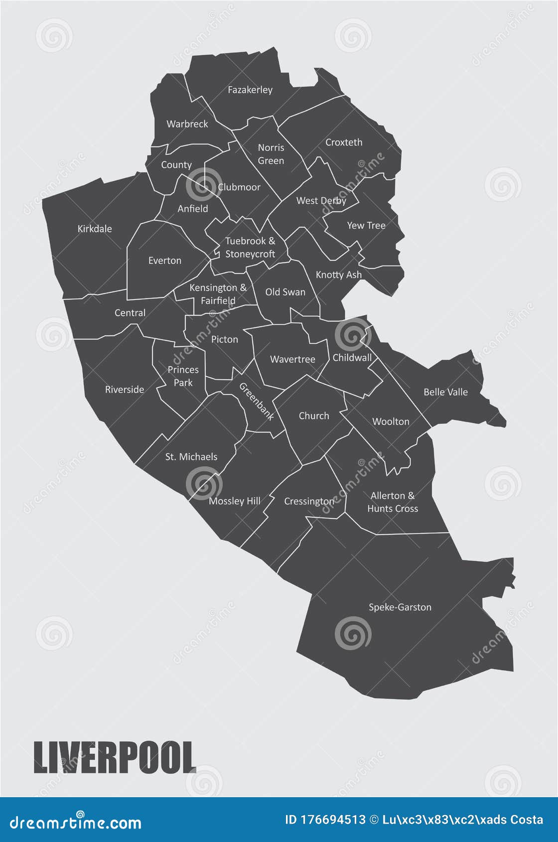 Liverpool Map with Boroughs Illustration Stock Vector - Illustration of ...