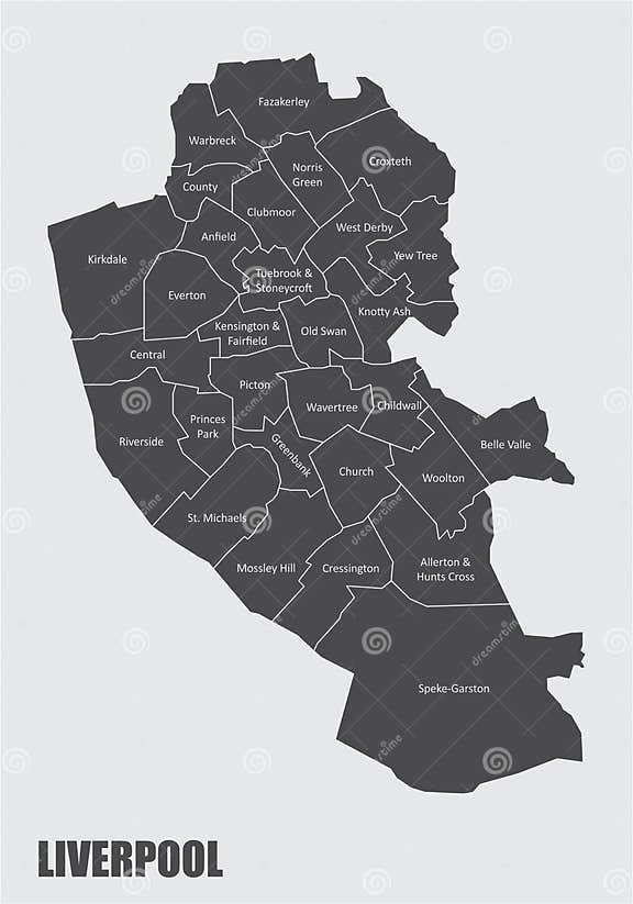 Liverpool Map with Boroughs Illustration Stock Vector - Illustration of ...