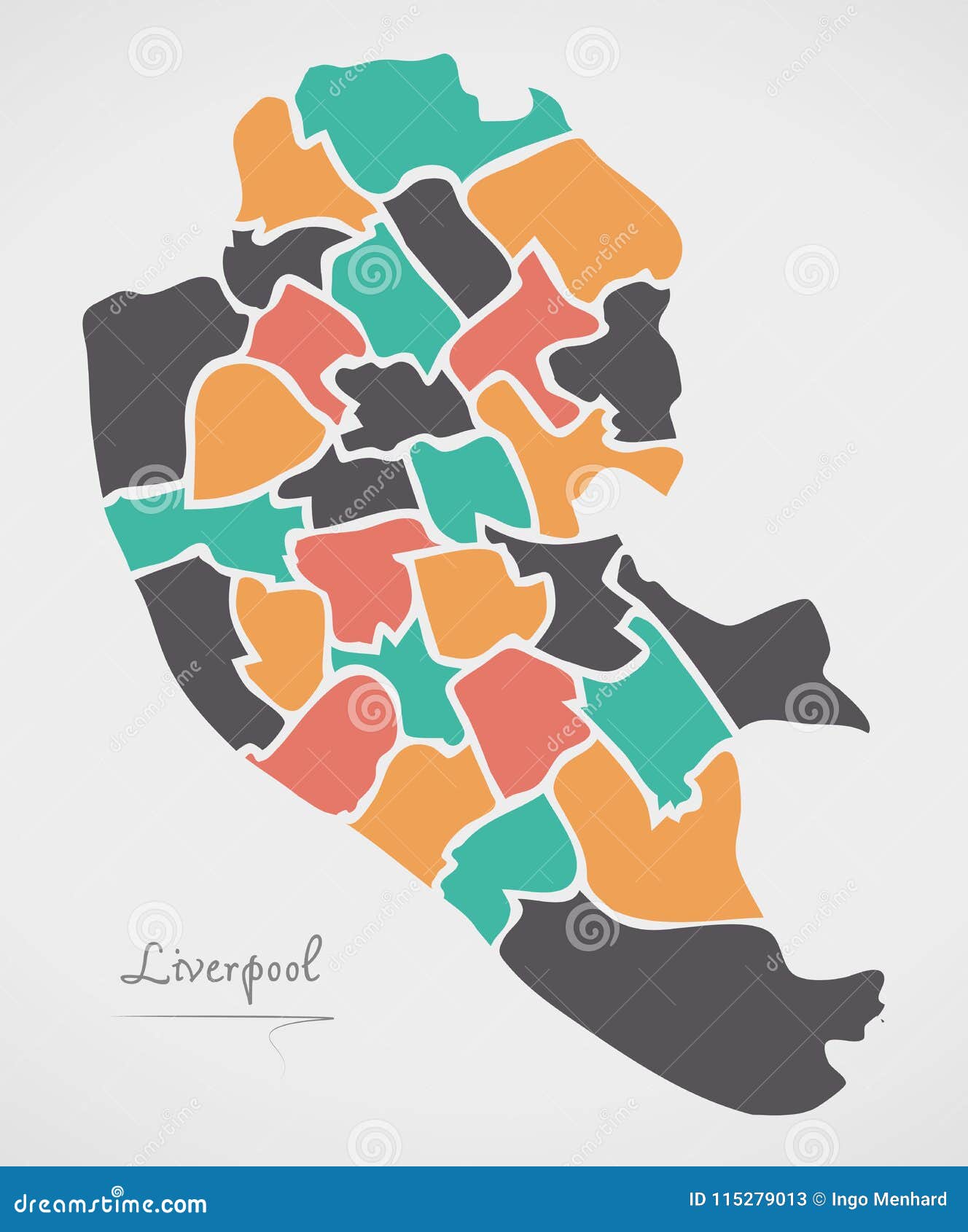 Liverpool Map with Wards and Modern Round Shapes Stock Vector ...