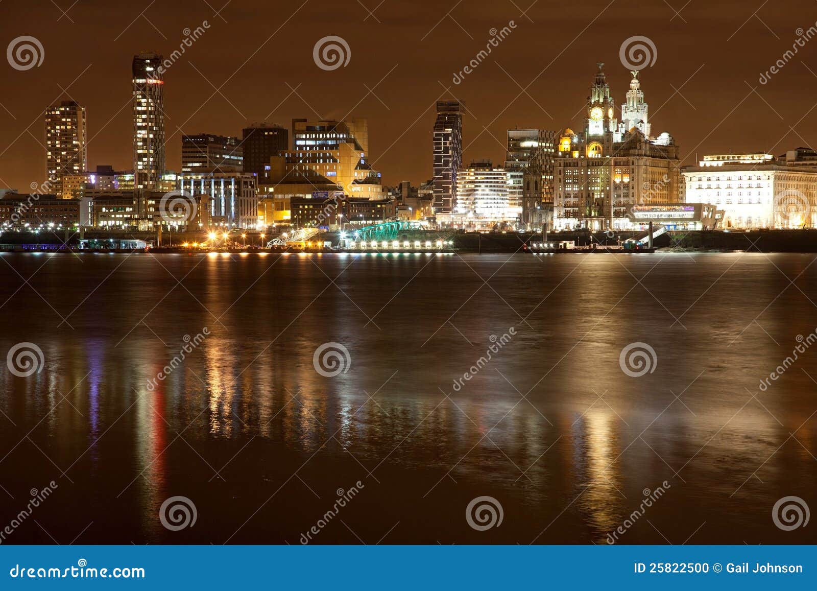 Liverpool night cityscape stock photo. Image of mersey - 25822500