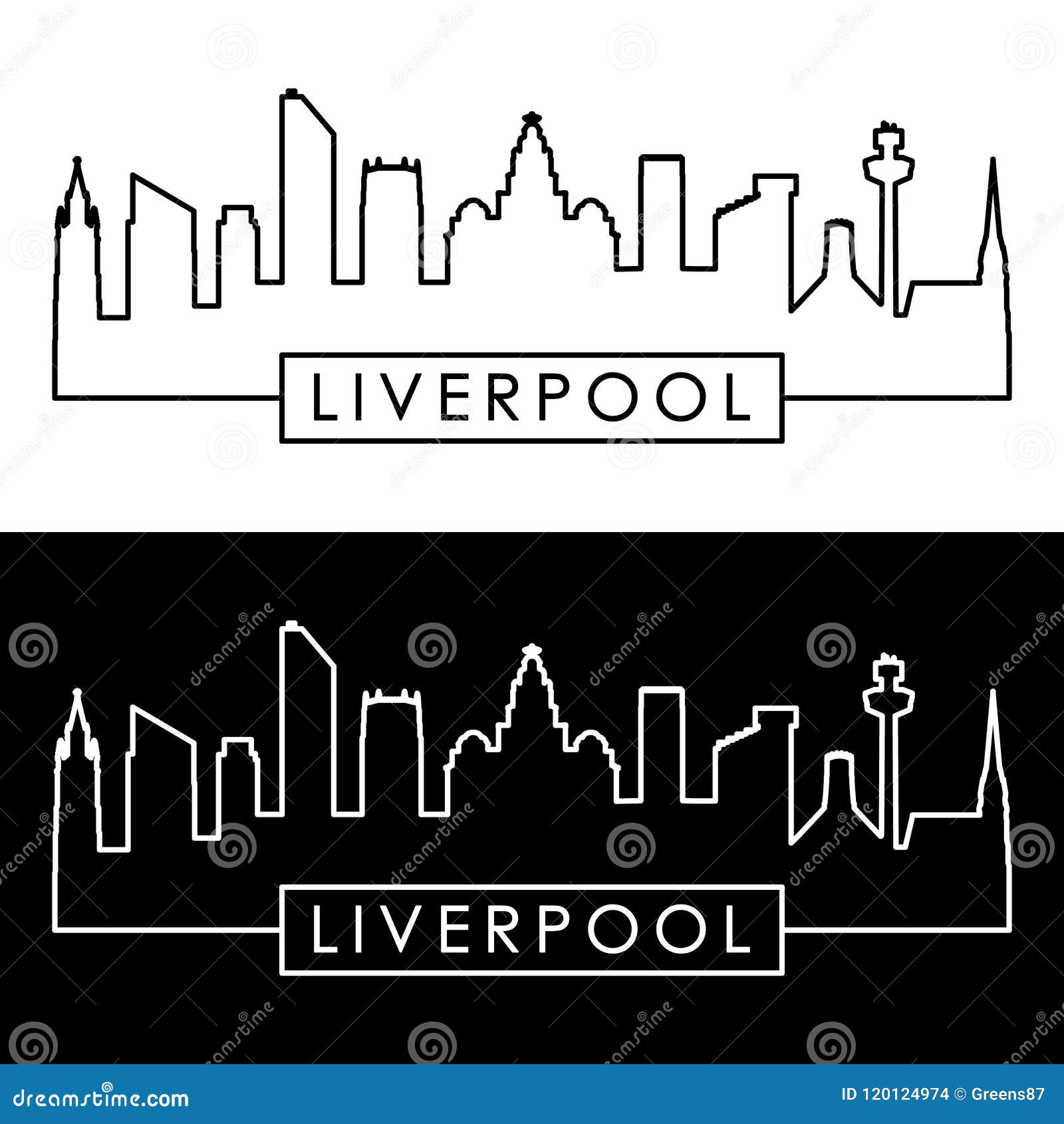 Liverpool Skyline. Linear Style Stock Vector - Illustration of graphic ...