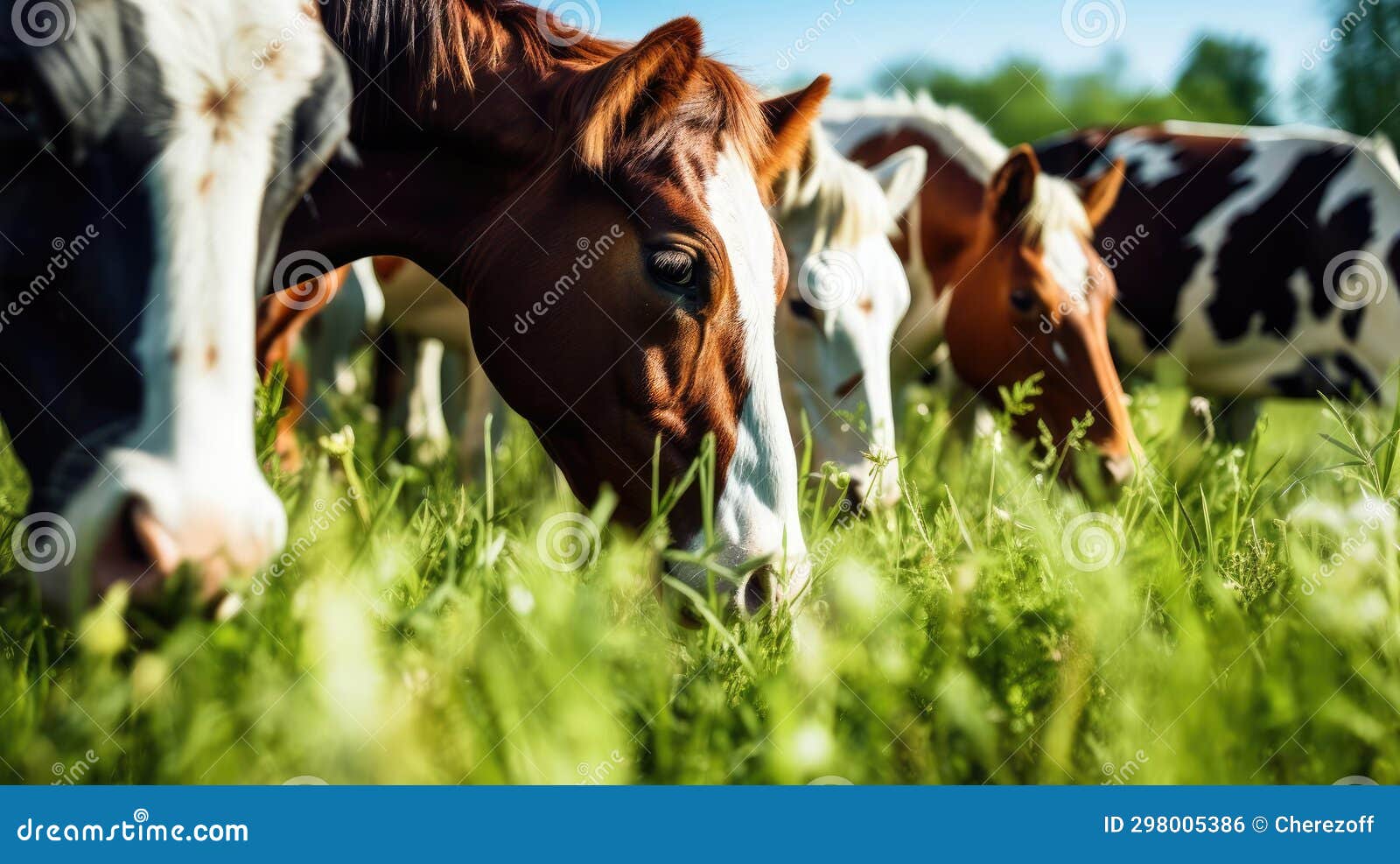 Livestock grazing on grass stock photo. Image of field - 298005386