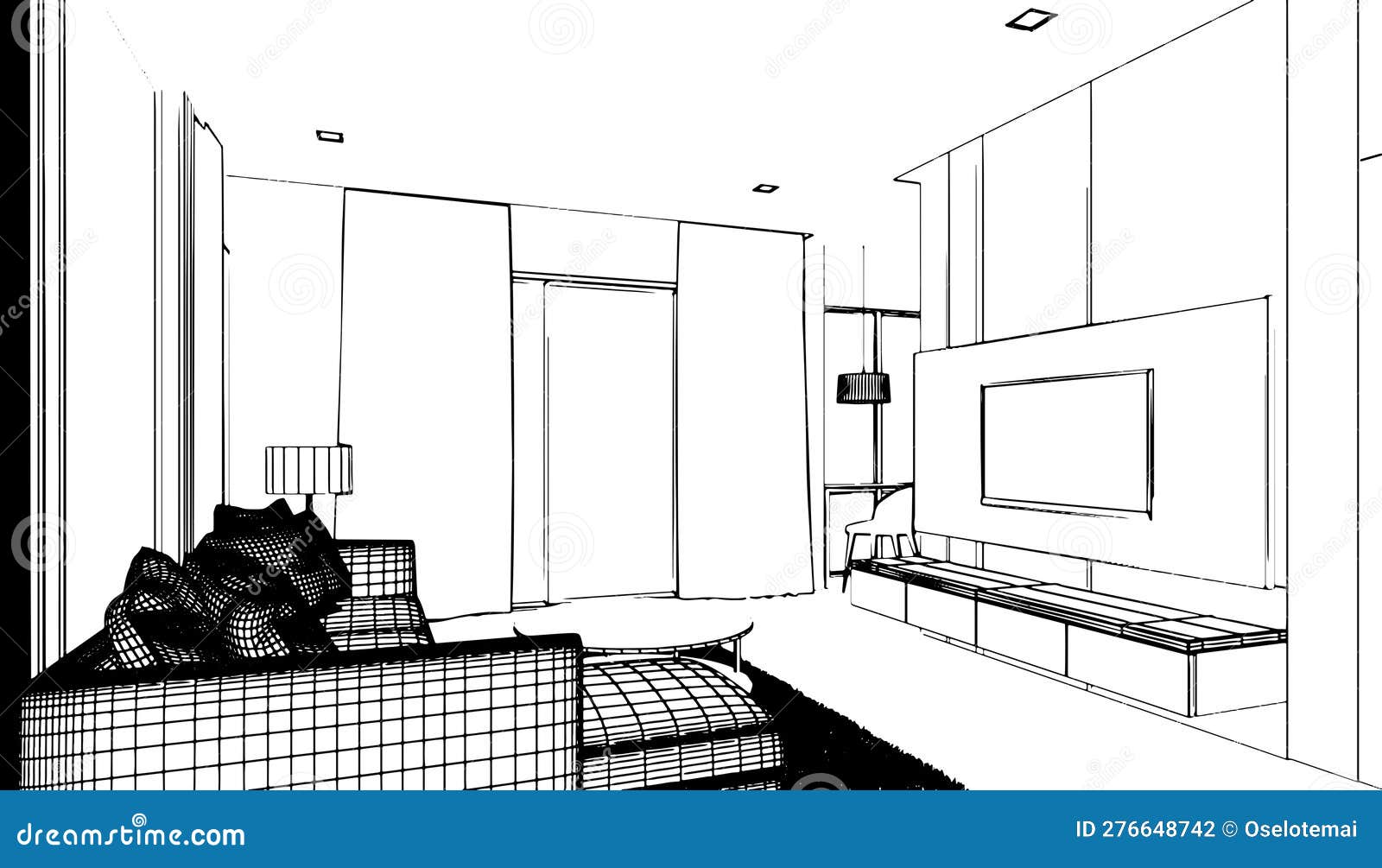 Living Area Drawings in Modern Style,3d Rendering Stock Vector ...