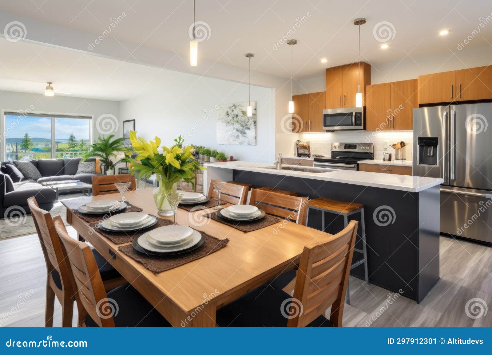 A Living-dining Kitchen Trio with Uninterrupted Flow Stock Image ...