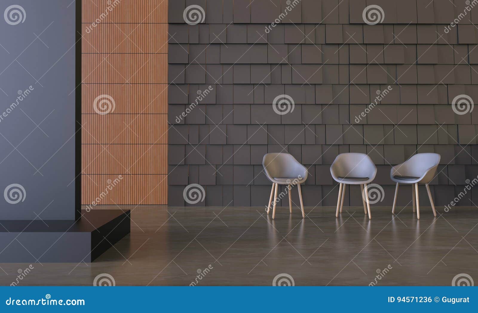 Living Display and Three Chair Modern on Wall Stock Photo - Image of ...