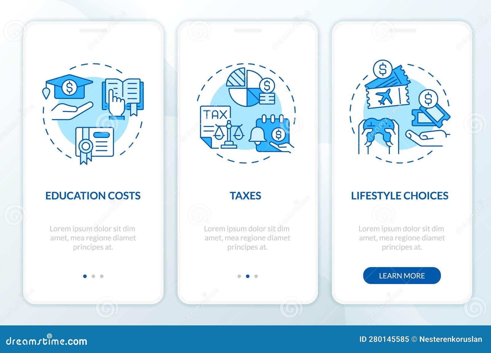 Living Expenses Blue Onboarding Mobile App Screen Stock Vector ...