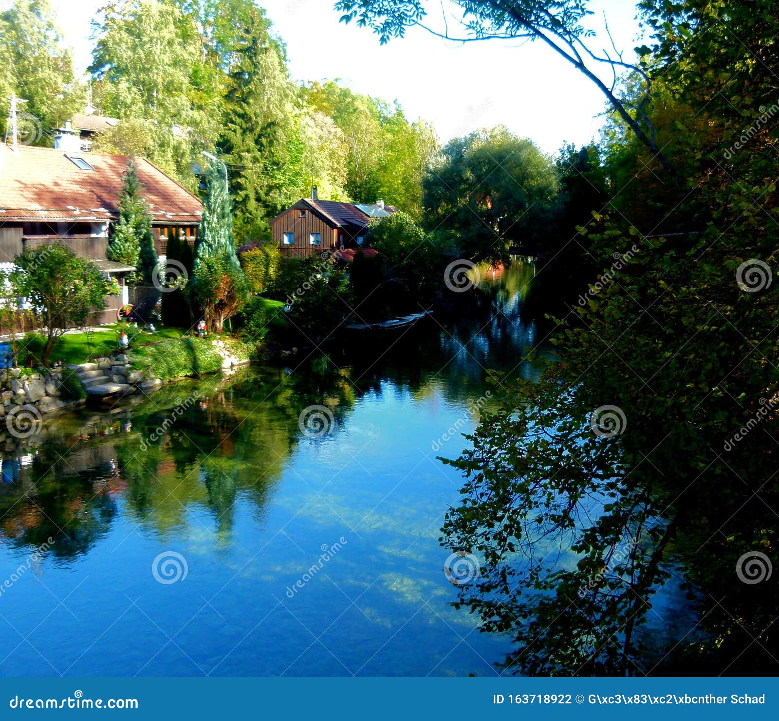Living on the Idyllic River with Many Trees on the Bank Stock Photo ...