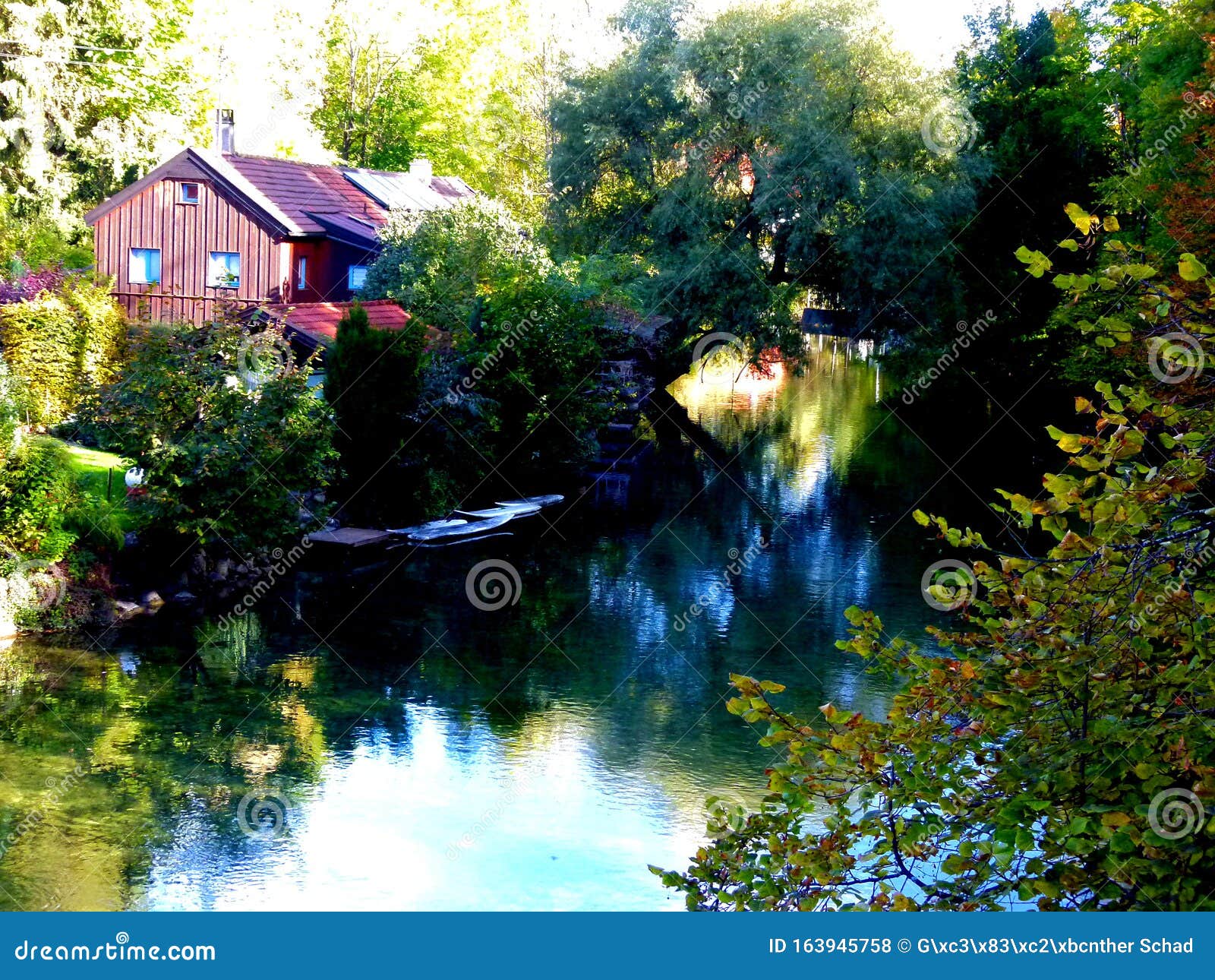 Living on the Idyllic River with Many Trees on the Bank 3 Stock Photo ...