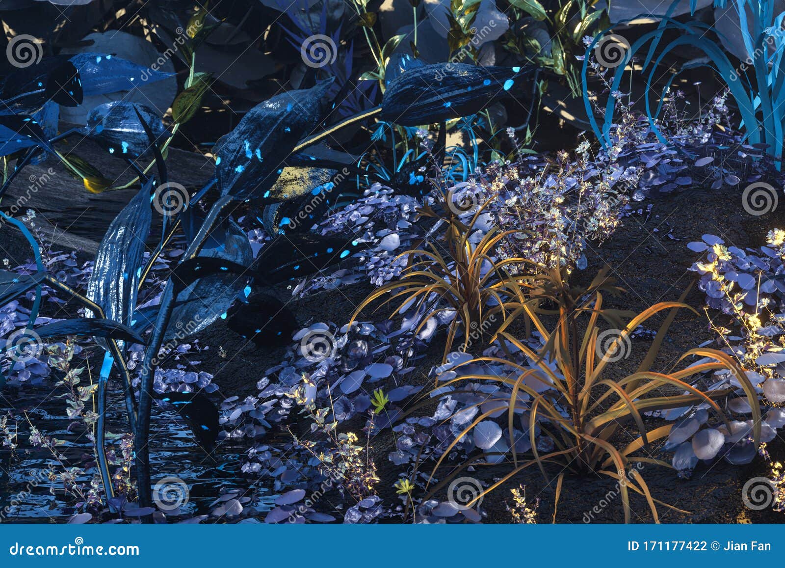 Living Metallic Plants with Dark Background,abstract Conception,3d ...