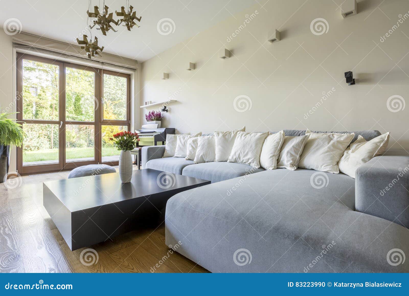 Living room with big couch stock photo. Image of architecture - 83223990
