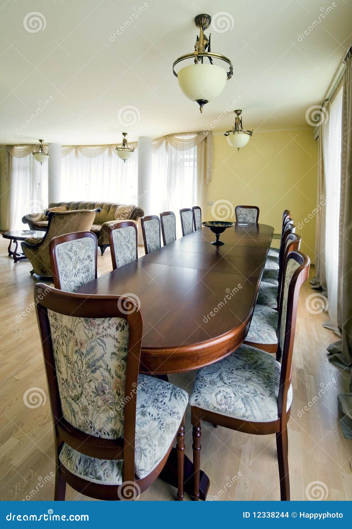 Living Room with Big Table for Dinner Stock Photo - Image of indoors ...