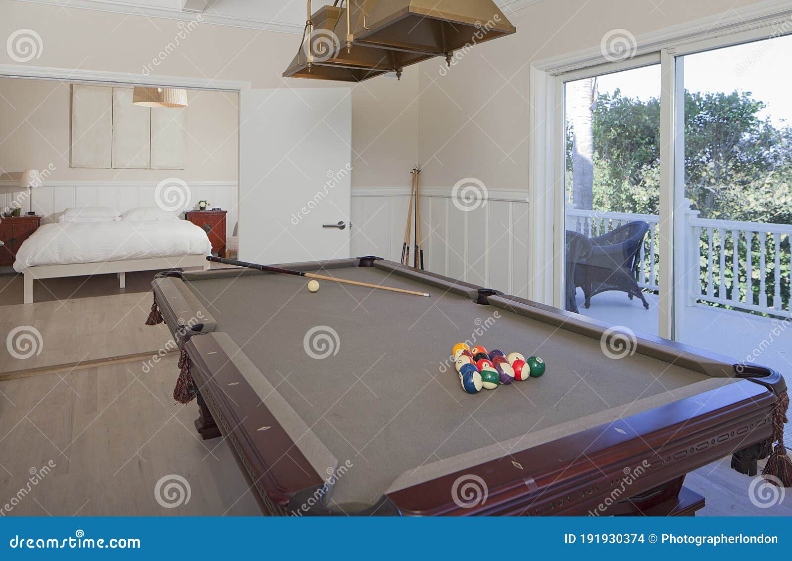 Living Room with Billiard Table Stock Photo - Image of lamp, apartment ...