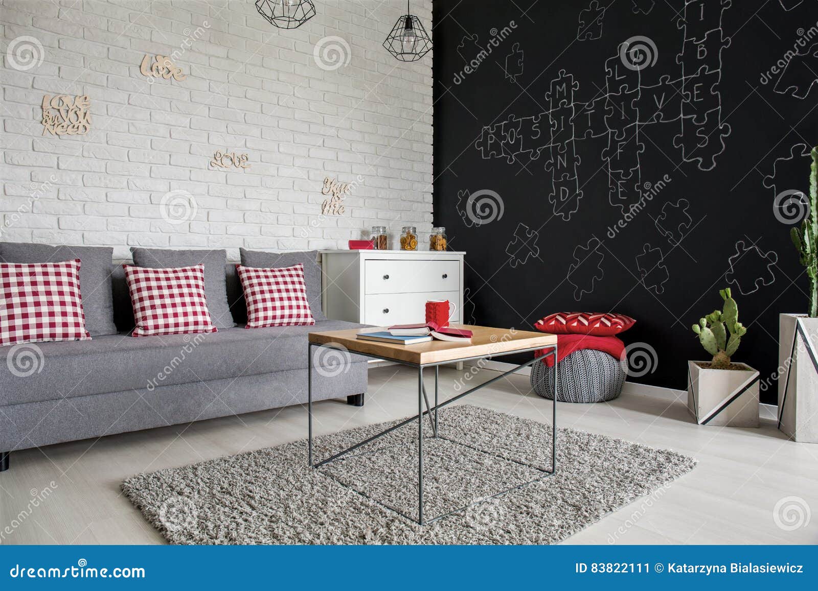 Living Room with Blackboard Wall Stock Image - Image of contemporary ...