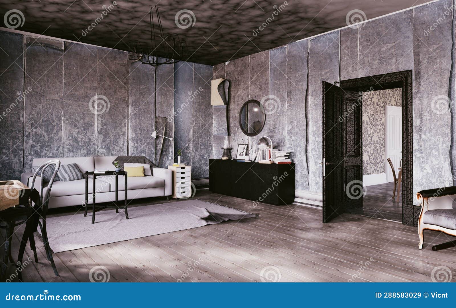 Living Room Burned after Fire. Stock Illustration - Illustration of ...