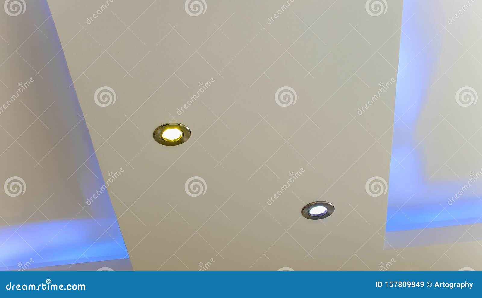 Ceiling Halogen Spots and Hidden Light Stock Image - Image of modern ...