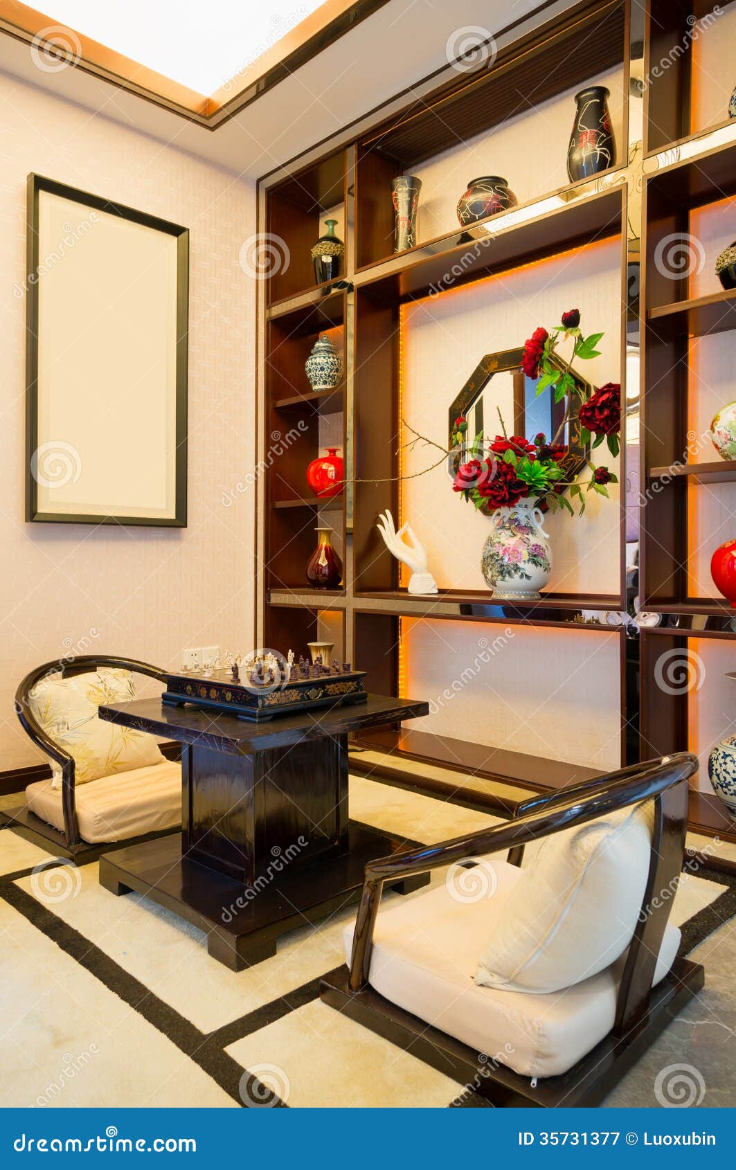 Living Room with Chinese Style Stock Image - Image of indoor, room ...