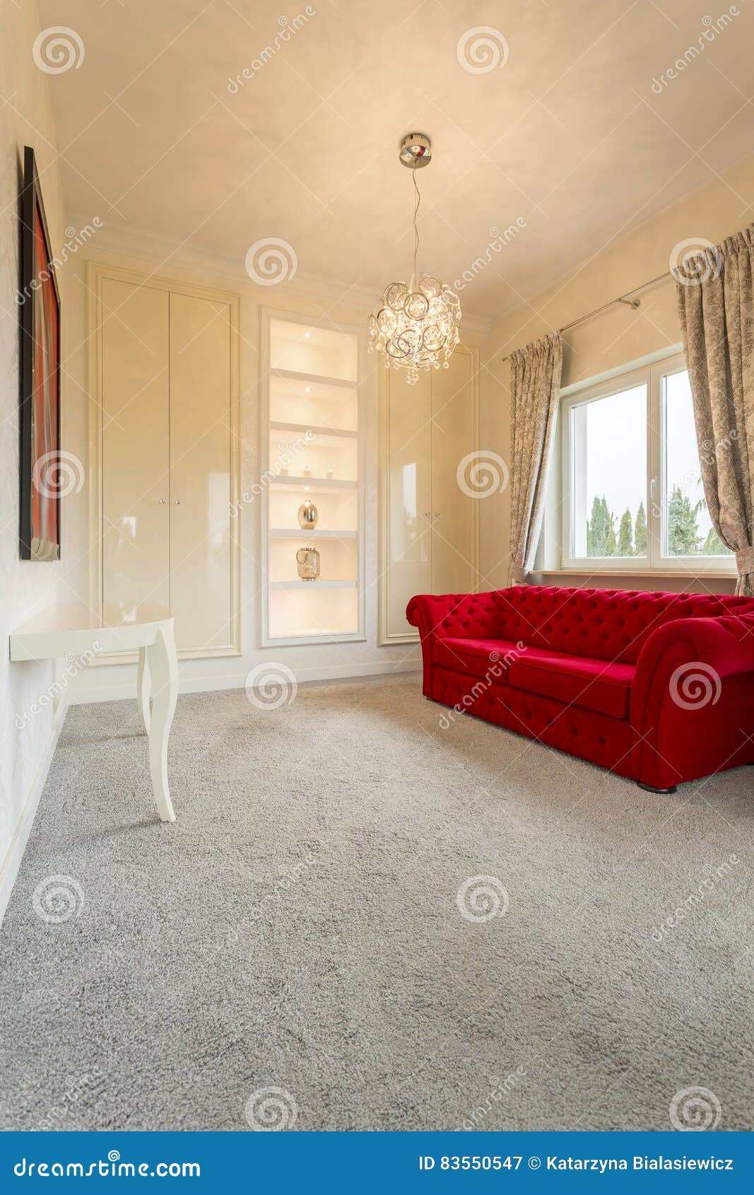 Living room with couch stock image. Image of decor, shelves - 83550547