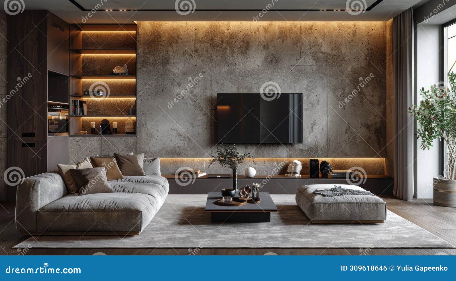 Living Room with Couch, Table, and TV Stock Photo - Image of decor ...