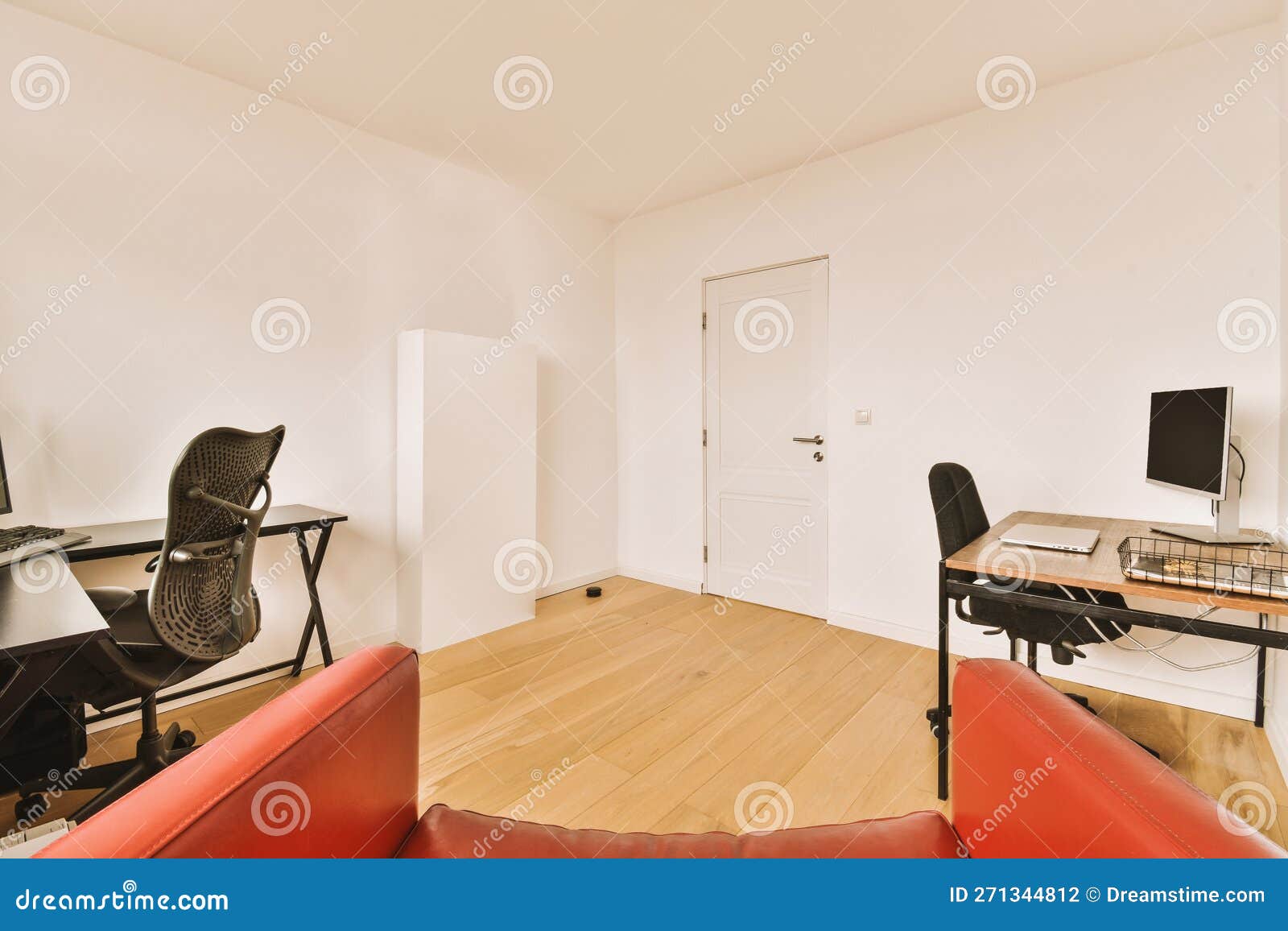 A Living Room with a Desk and a Computer Stock Photo - Image of ...