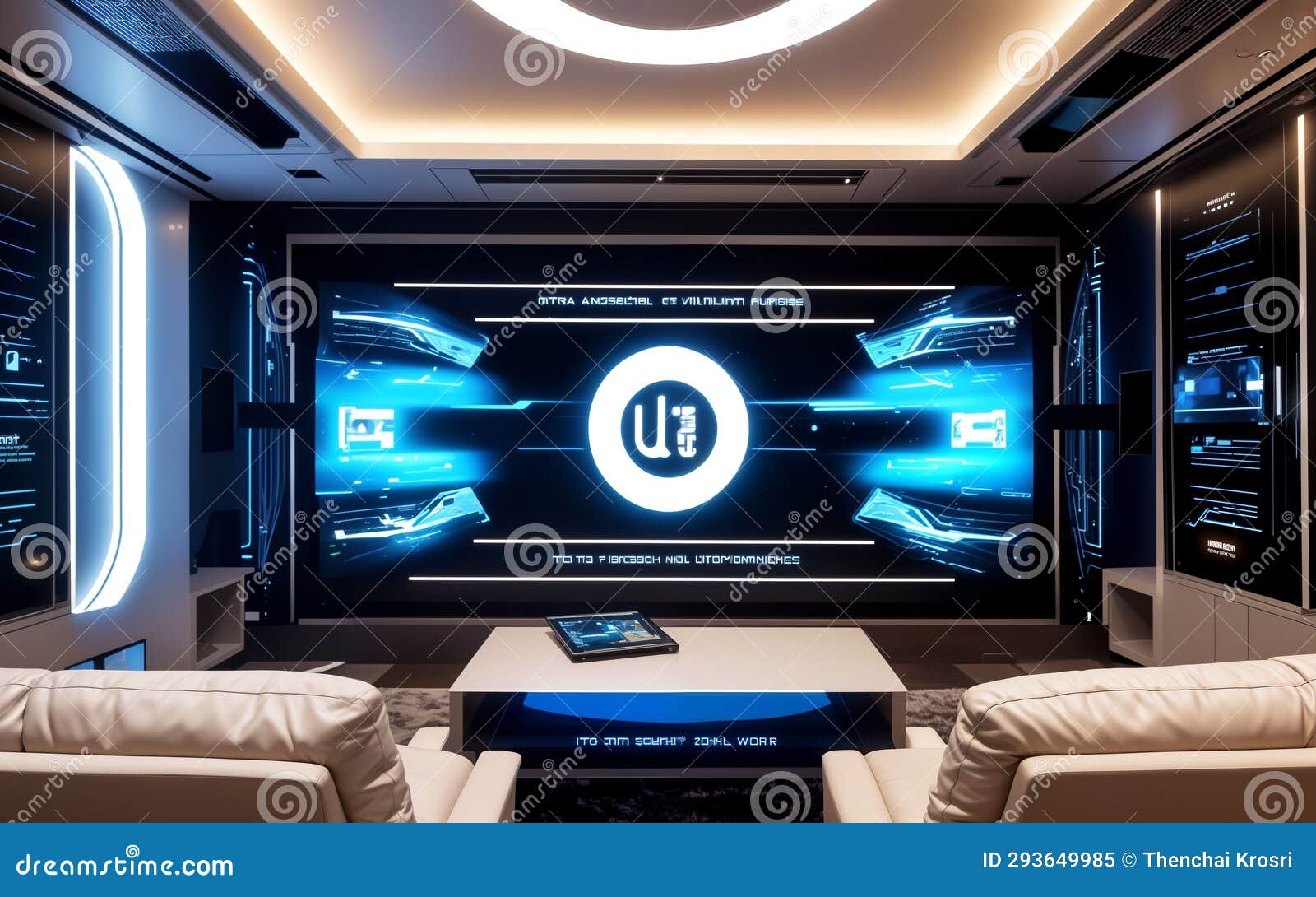 The Living Room of the Future World is Modern and Has a Digital ...