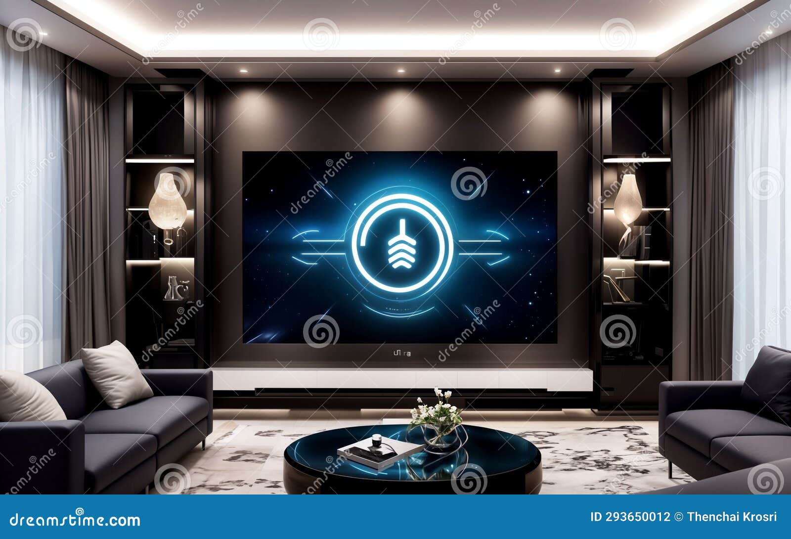 The Living Room of the Future World is Modern and Has a Digital ...