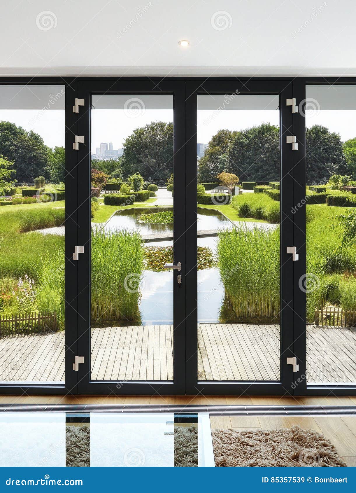 Living Room with Great Windows and Doors Stock Image - Image of ...