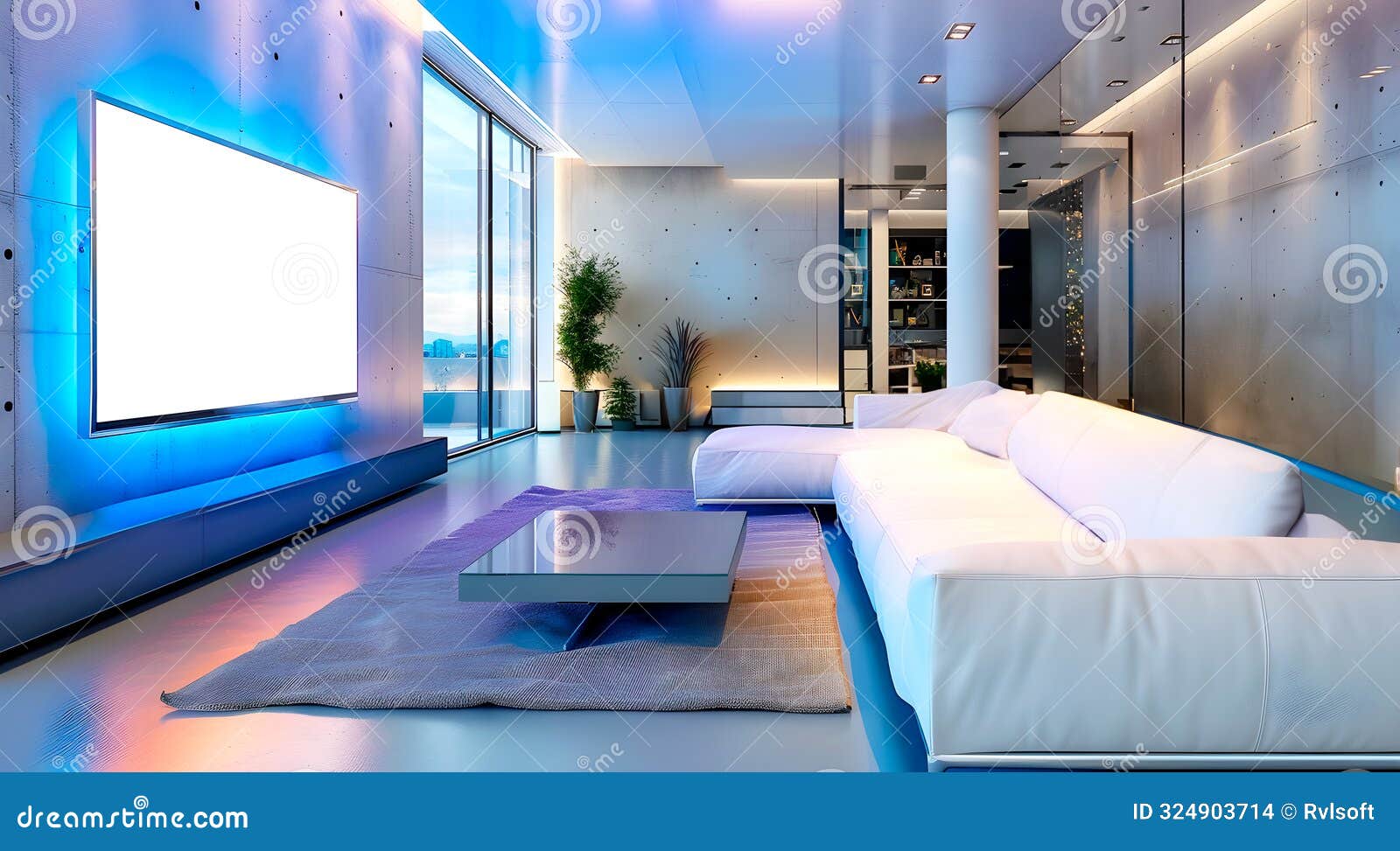 Living Room in High-Tech Interior, Technology Interior Concept ...