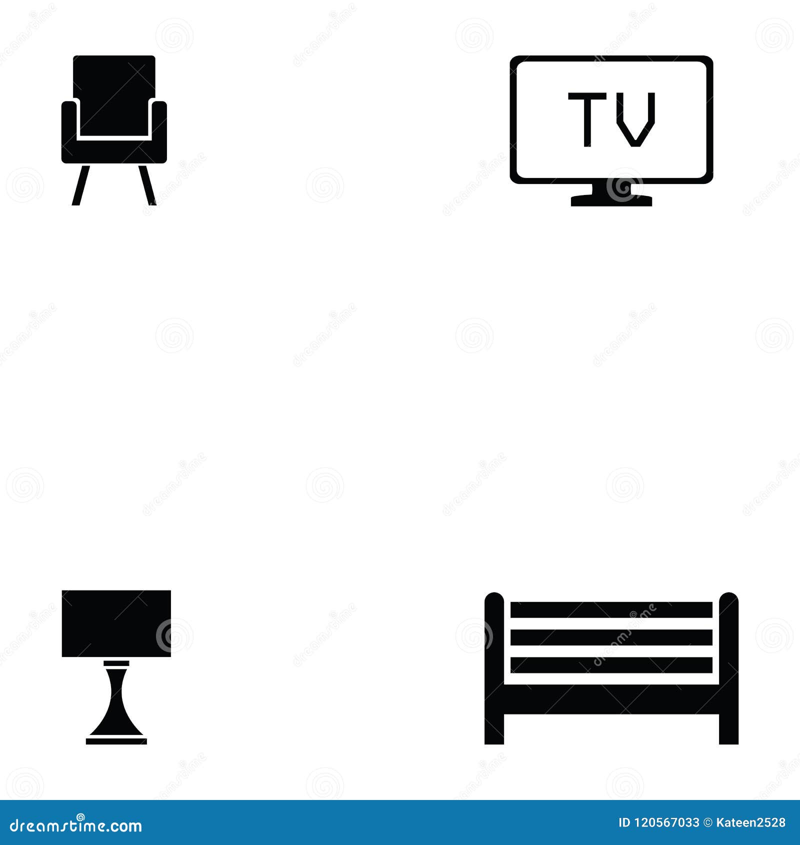 Living room icon set stock vector. Illustration of black - 120567033
