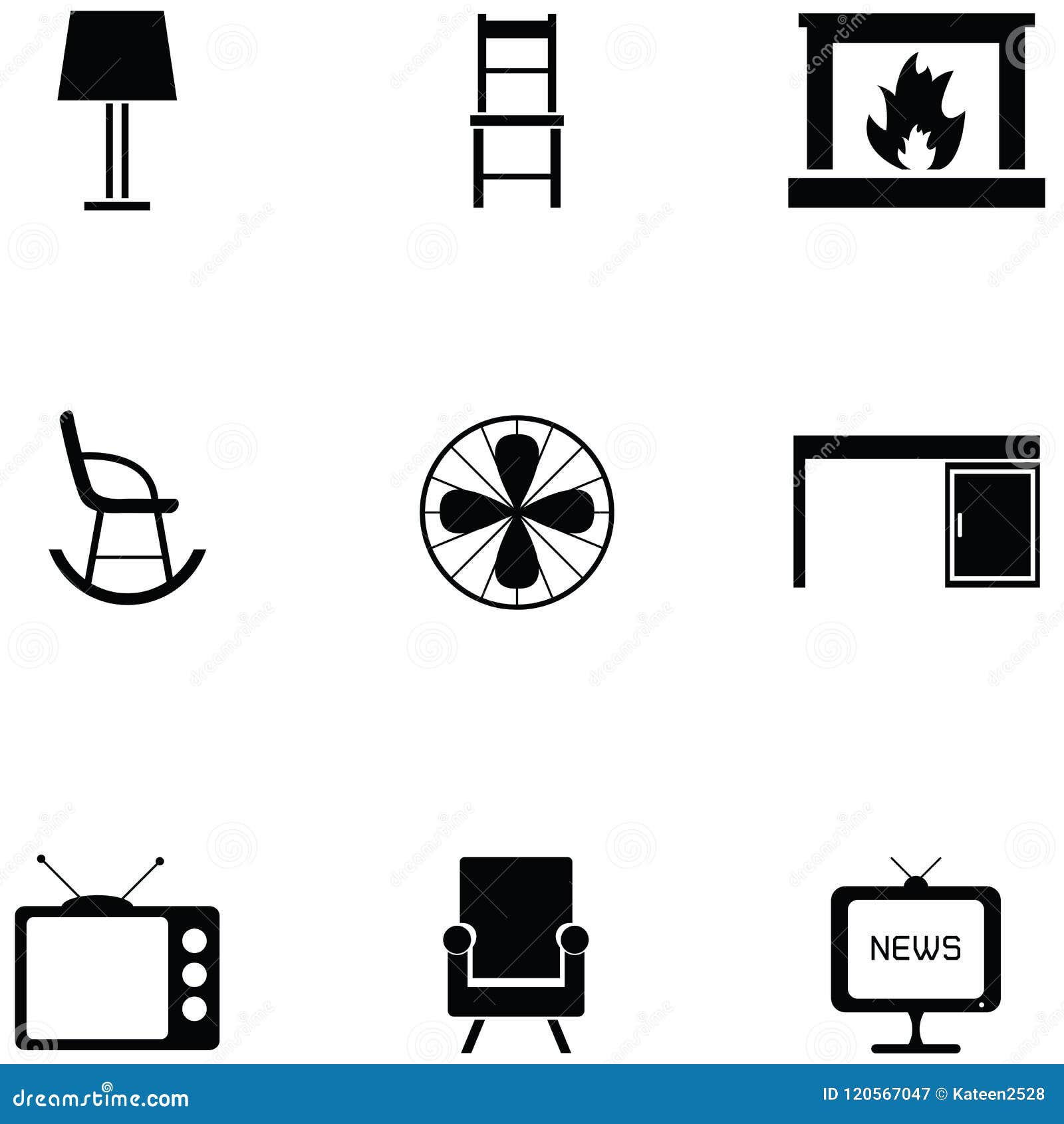 Living room icon set stock vector. Illustration of equipment - 120567047