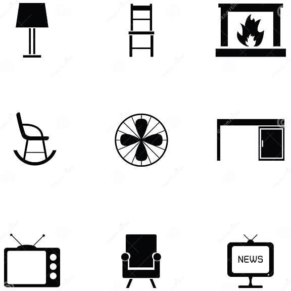 Living room icon set stock vector. Illustration of equipment - 120567047