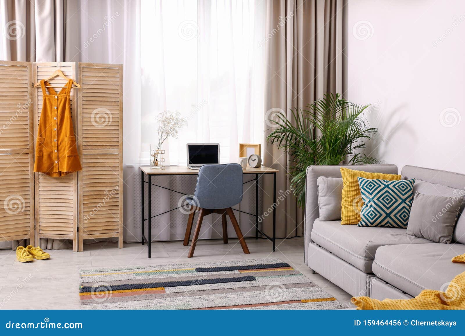 Living Room Interior with Comfortable Couch Stock Photo - Image of ...