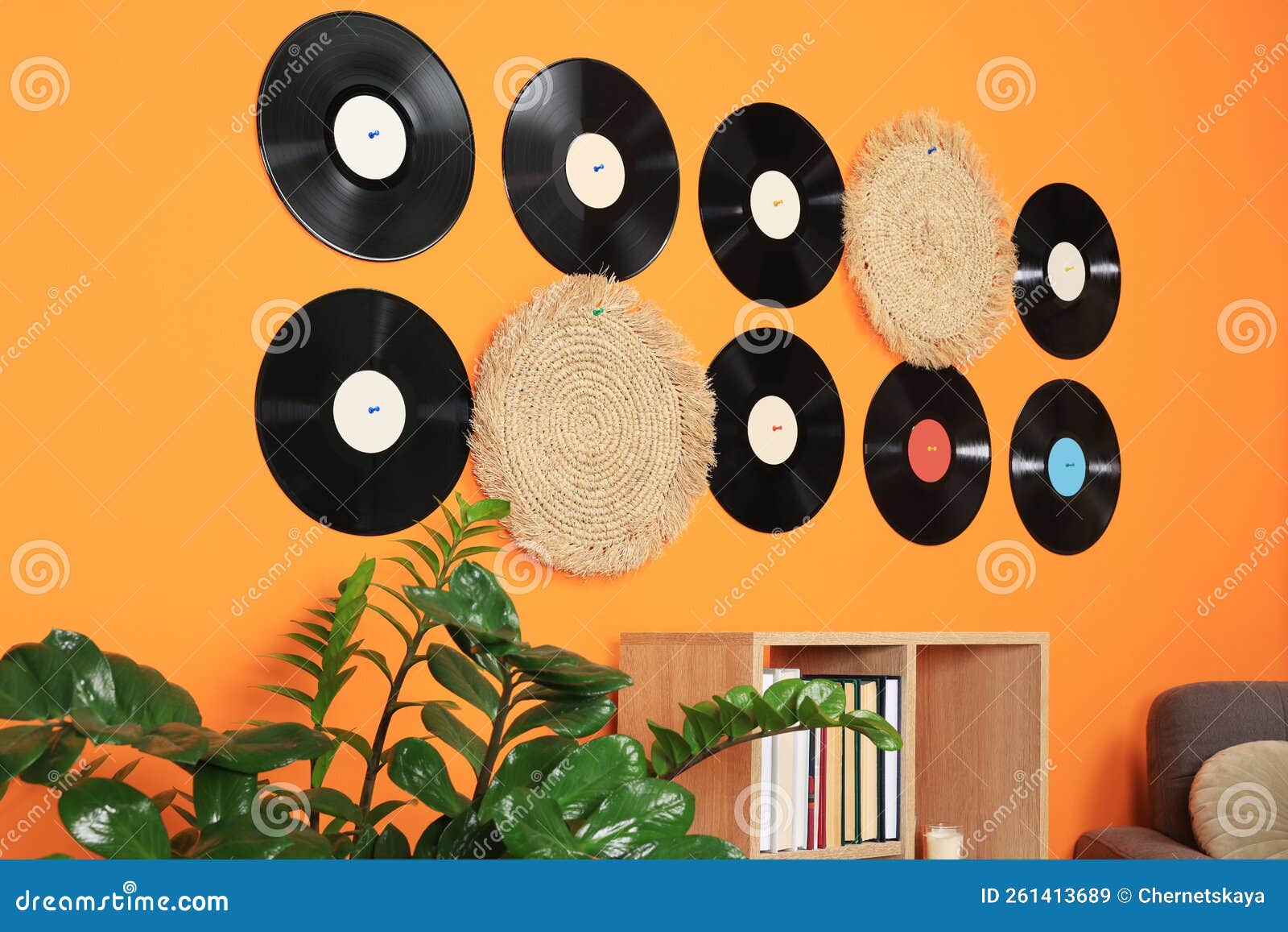 Living Room Interior Decorated with Vinyl Records Stock Image - Image ...