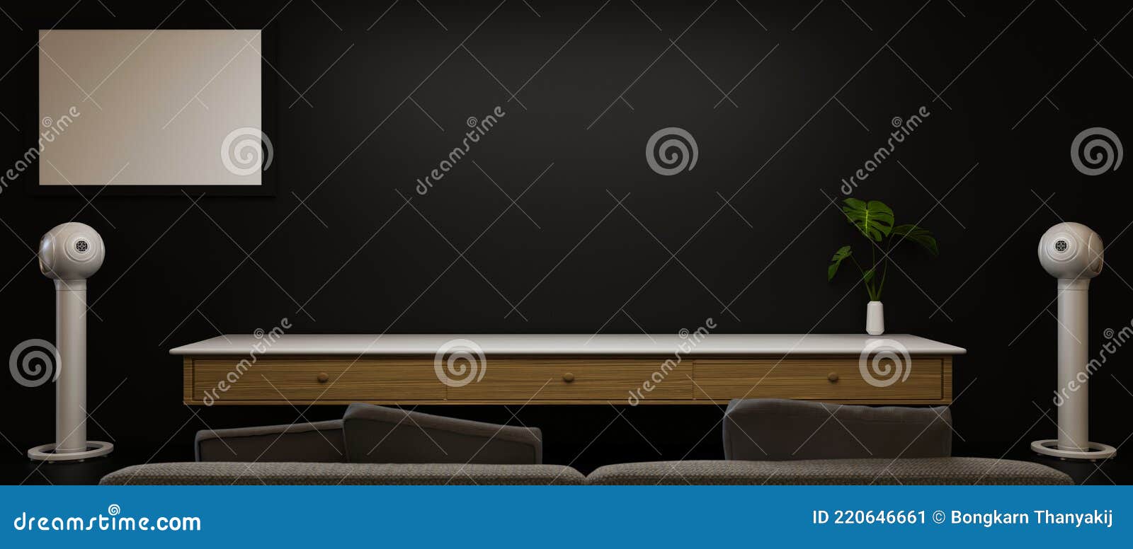 Living Room Interior Design with Console Table, Sofa, Speakers and ...