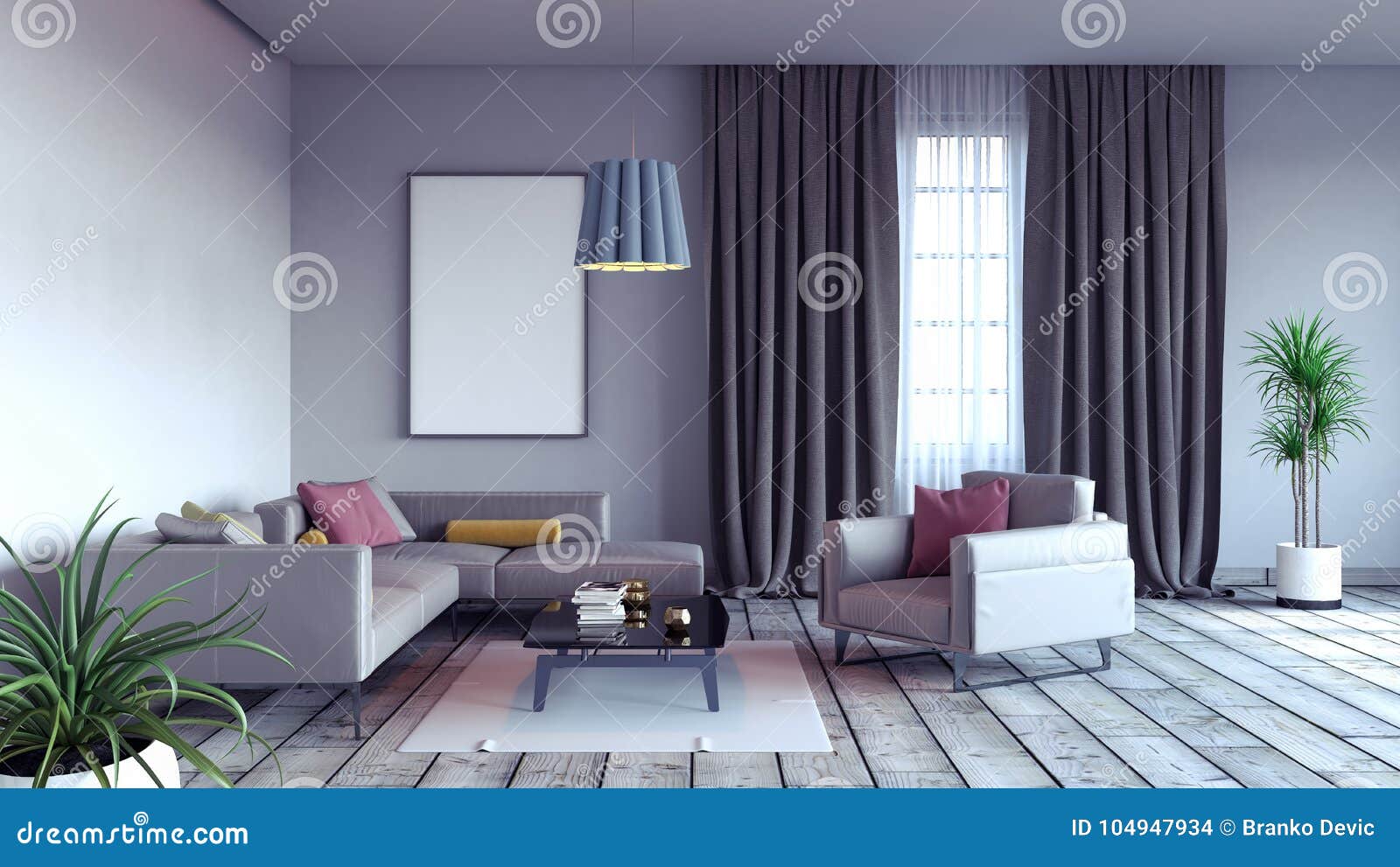 Living Room, Interior Design 3D Render Stock Illustration ...