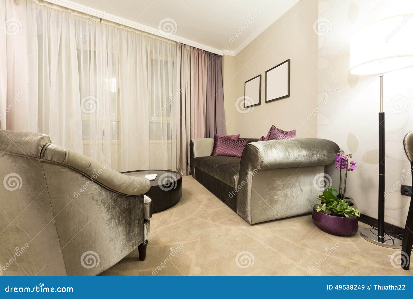 Living Room Interior in the Evening Stock Image - Image of couch ...