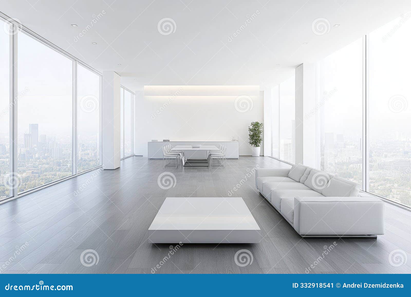 Living Room Interior with Rest and Dining Zones, Window Stock ...