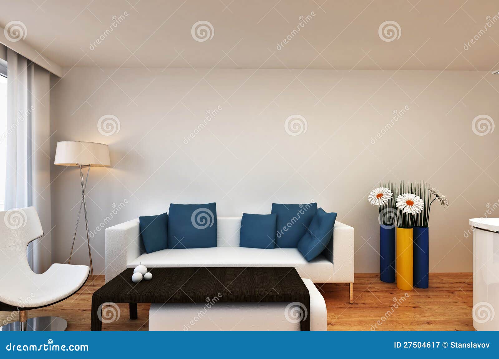 Living Room Interior Scene with Flowers Stock Illustration ...