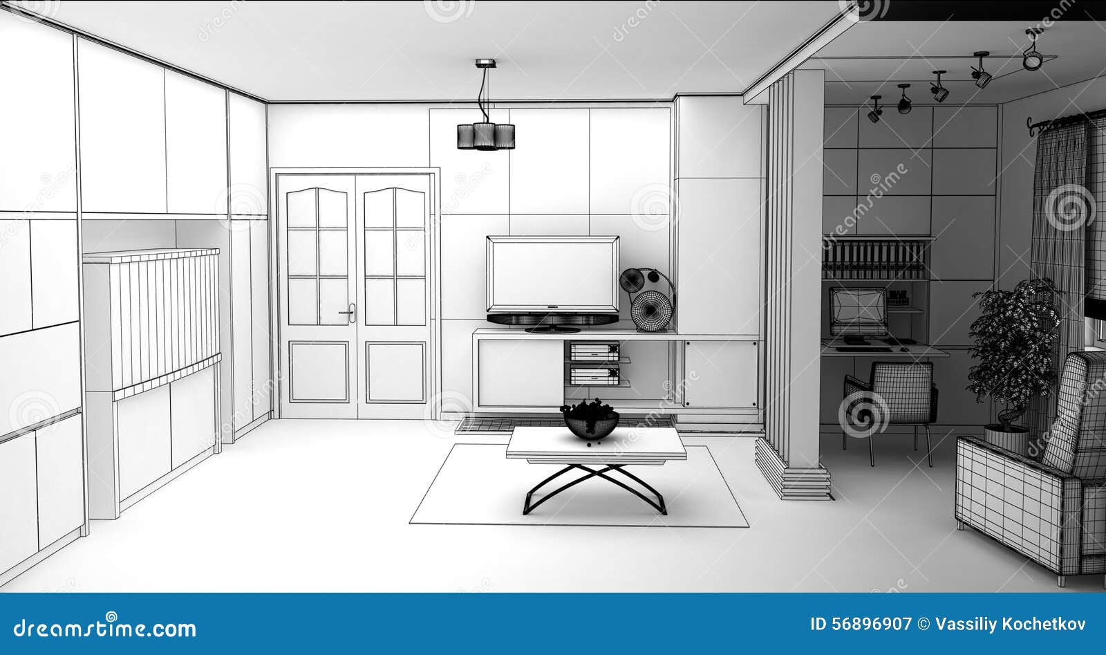 Living Room with Landscape View, 3D Interior Stock Image - Image of ...