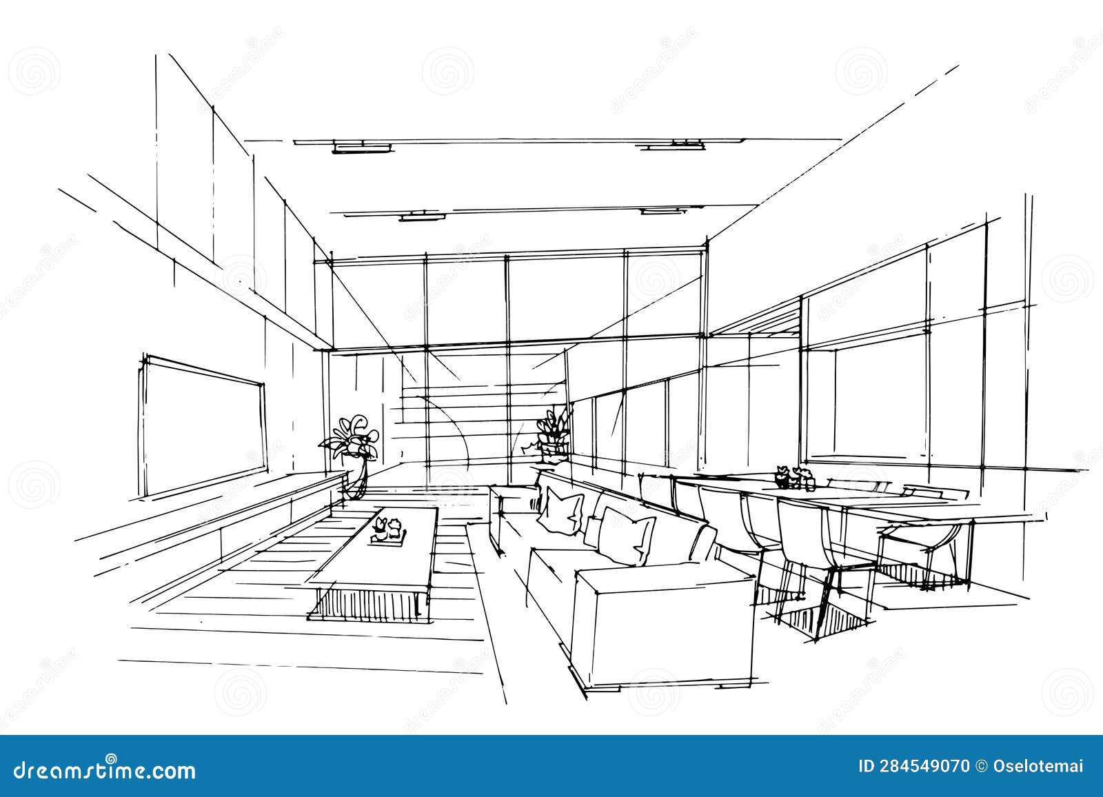 Living Room Line Drawing,a Line Drawing Using Interior Architecture ...