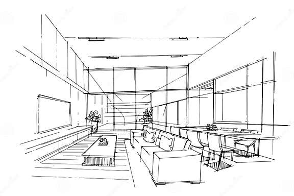 Living Room Line Drawing,a Line Drawing Using Interior Architecture ...
