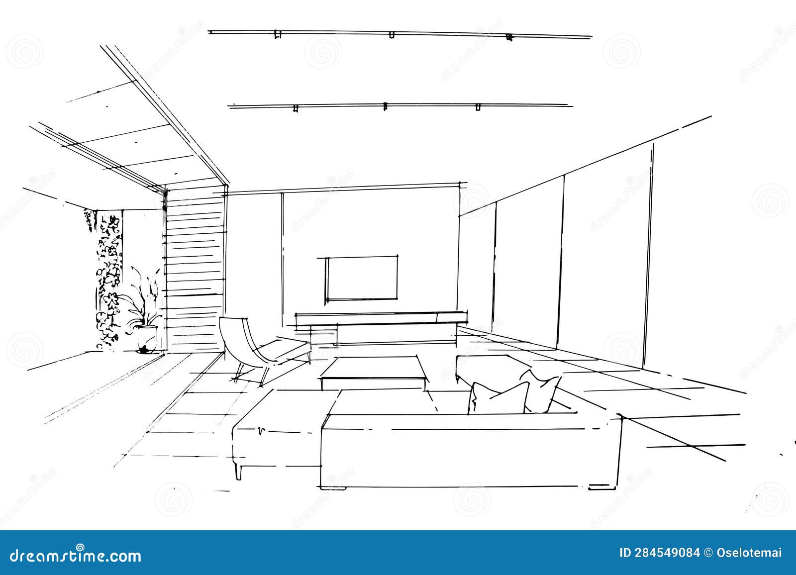 Living Room Line Drawing,a Line Drawing Using Interior Architecture ...