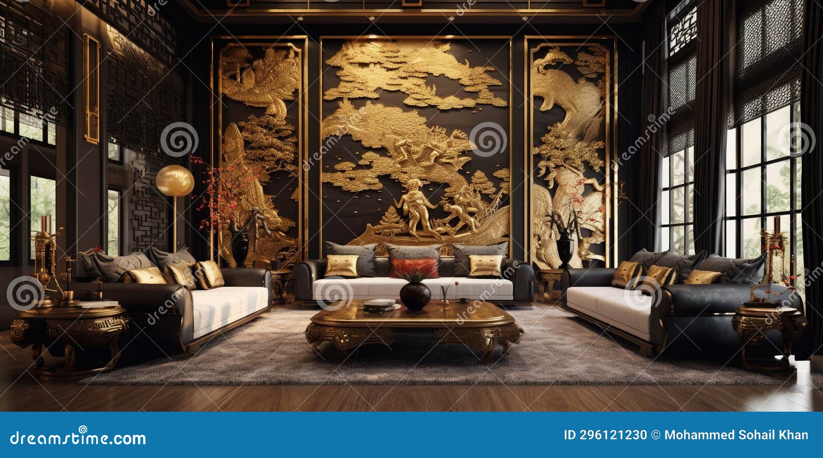 Living Room Modern Sofa with Large Window Surface Chinese Theme ...