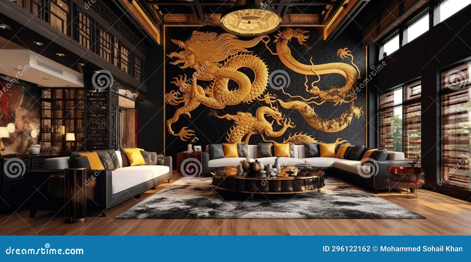 Living Room Modern Sofa with Large Window Surface Chinese Theme ...